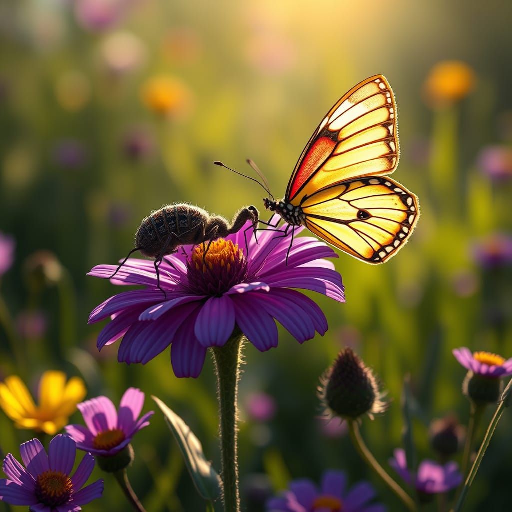 Together on a flower - Crab Spider Hunting Butterfly: Fantas...