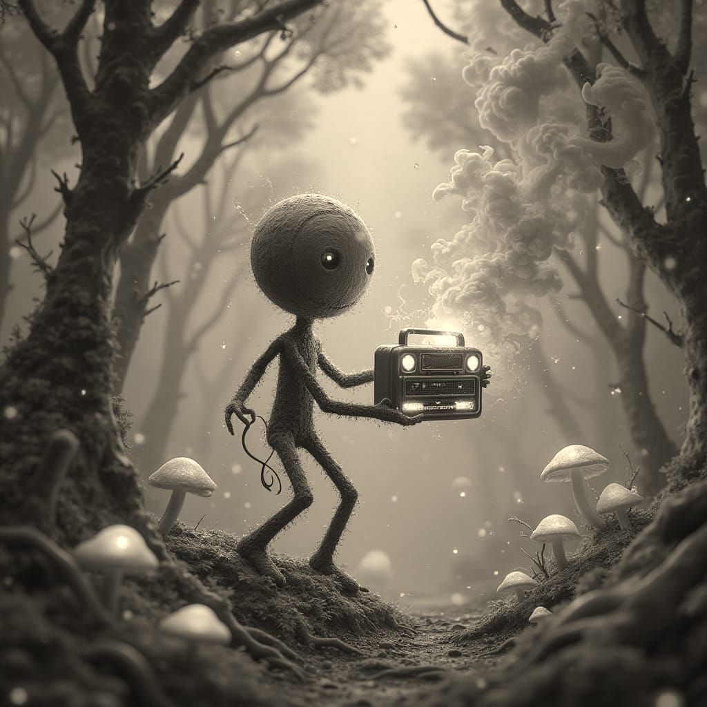 Mixtape cover of a stick figure holding a radio