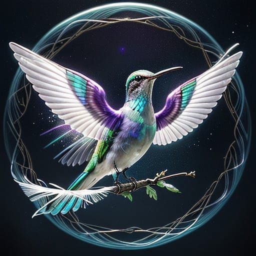 Ultimate oil painting of An anthropomorphized iridescent hummingbird ...
