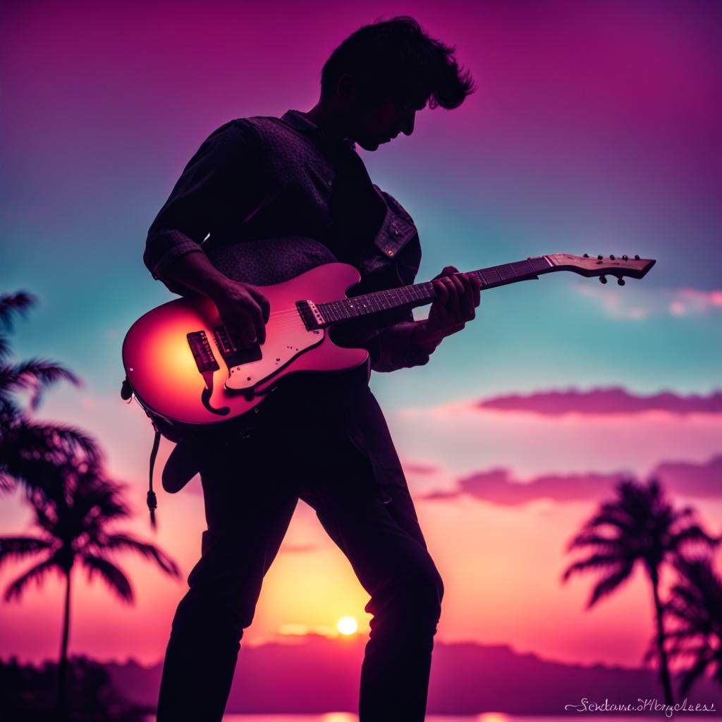 Vaporwave guitarist - AI Generated Artwork - NightCafe Creator