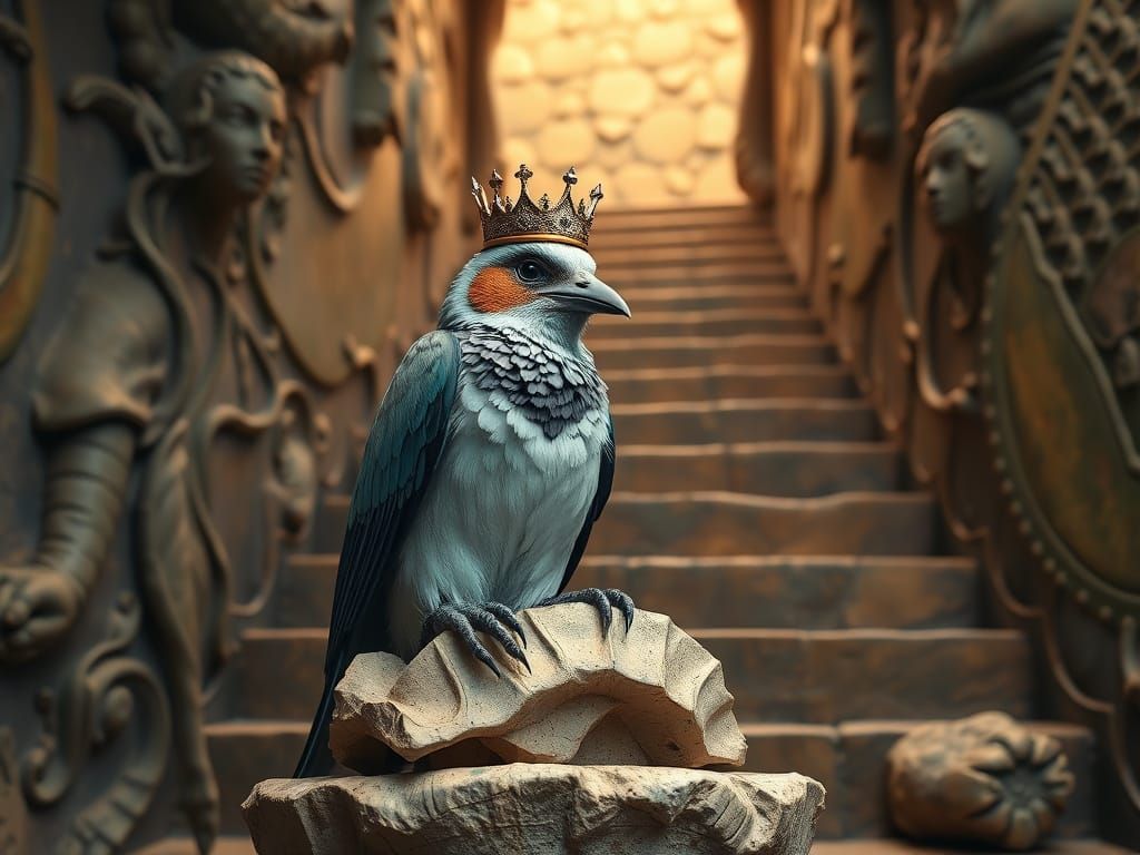 Masked Bird Princess Detailed Organic Stairway to Nowhere Depicted in ...