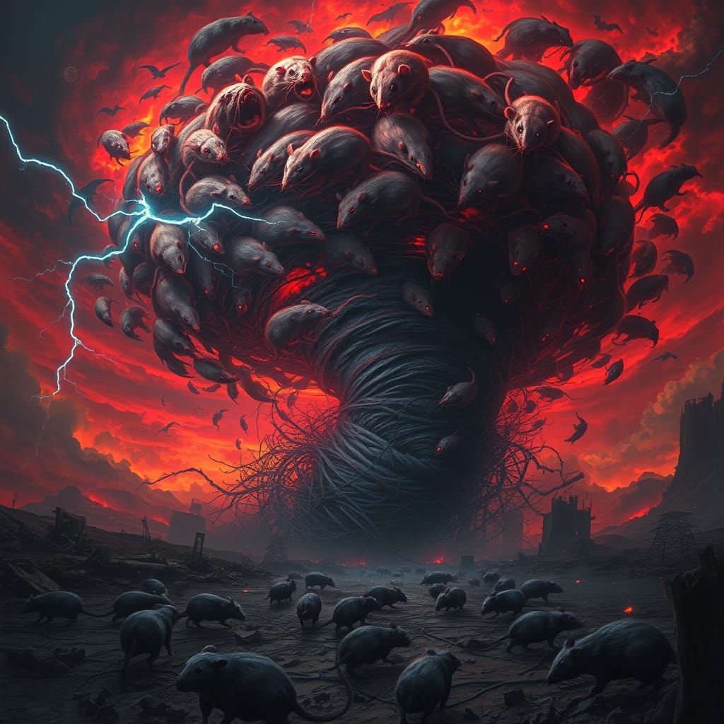 Surreal Tornado of Rats in Apocalyptic Wasteland - AI Art