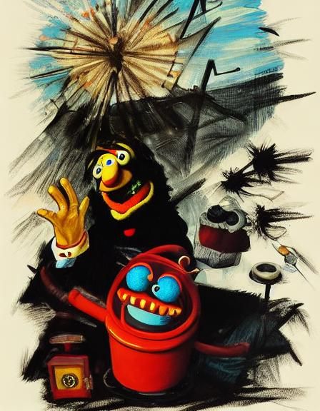 BURNED out Bert of Bert and Ernie on the set of Sesame Strret. Bert has ...