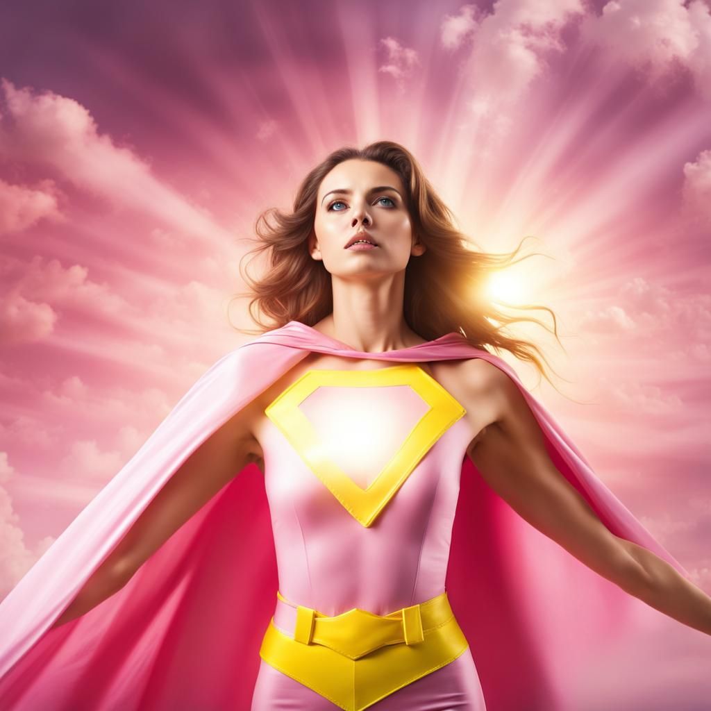 Superheroine in pink and yellow - AI Generated Artwork - NightCafe Creator