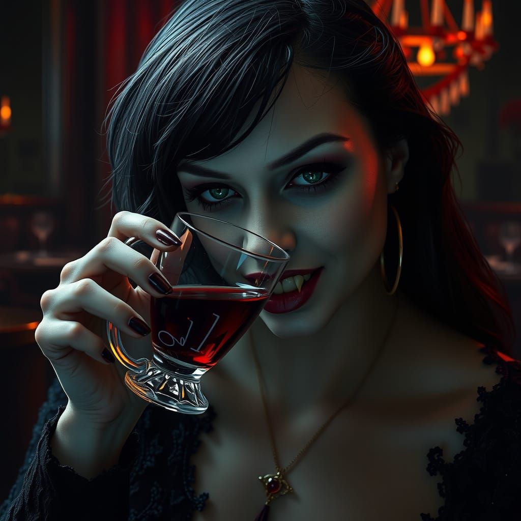 Modern vampire drinking artisanal blood
