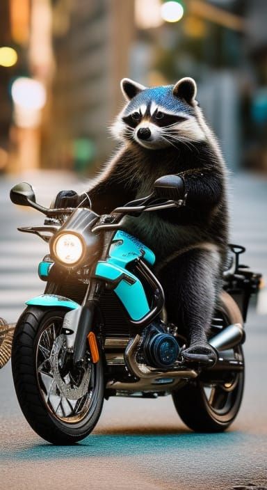 Raccoon on a motorcycle - AI Generated Artwork - NightCafe Creator