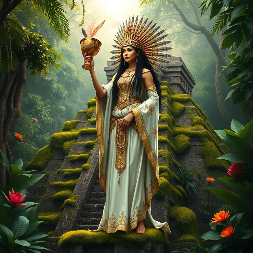 Aztec High Priestess With Blood Offering to Huitzilopochtli