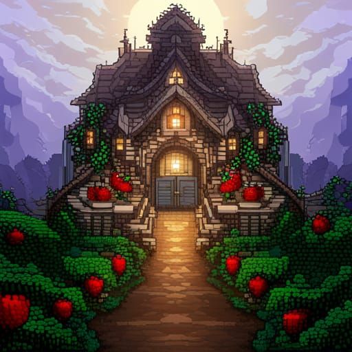 Strawberry cottage pixel art - AI Generated Artwork - NightCafe Creator