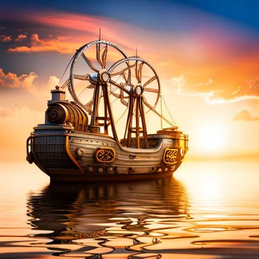 steampunk engine boat in the ocean - AI Generated Artwork - NightCafe ...