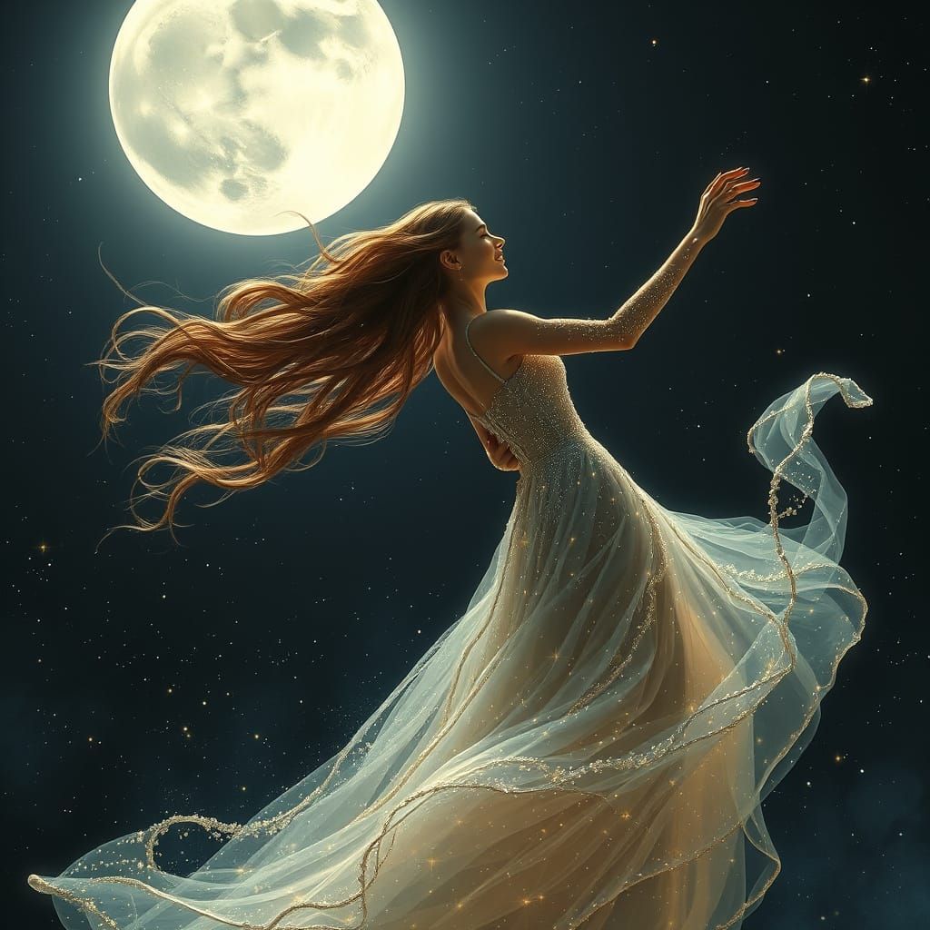 Celestial Maiden Under Majestic Moonlight - AI Art