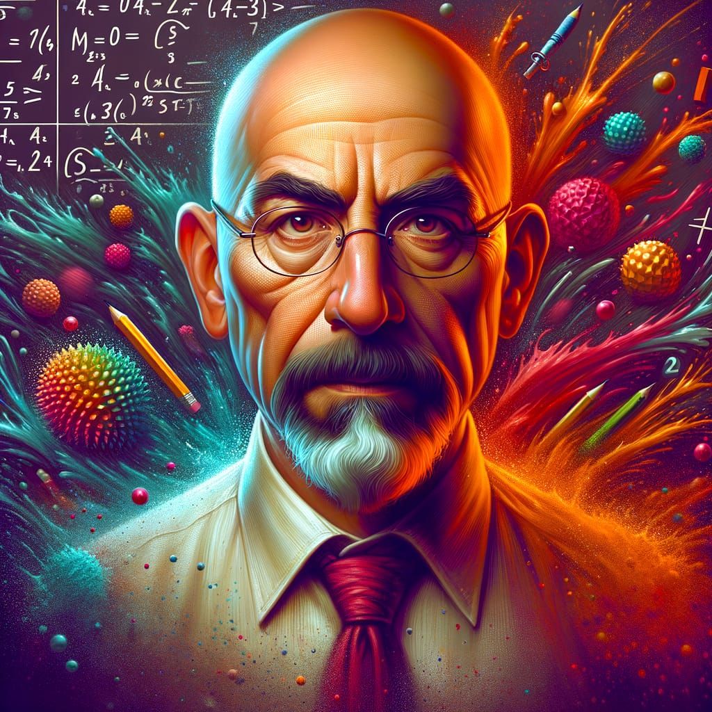 Profe - Eccentric Math Teacher Caricature in Splash Art Styl...