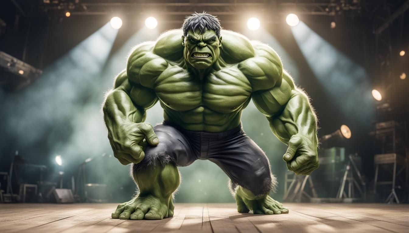 Paper Mache Hulk on Stage - AI Generated Artwork - NightCafe Creator