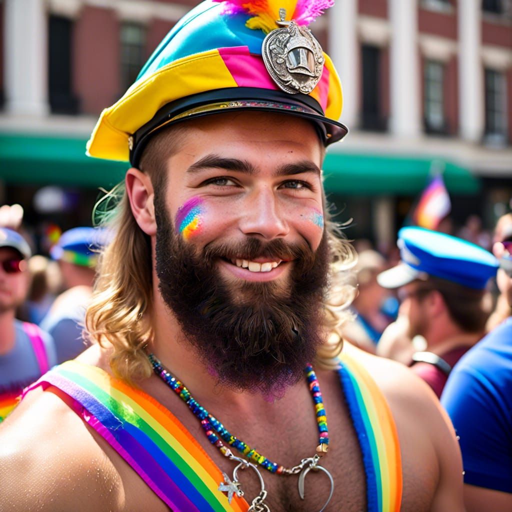 Handsome hairy man in the pride parade - AI Generated Artwork ...