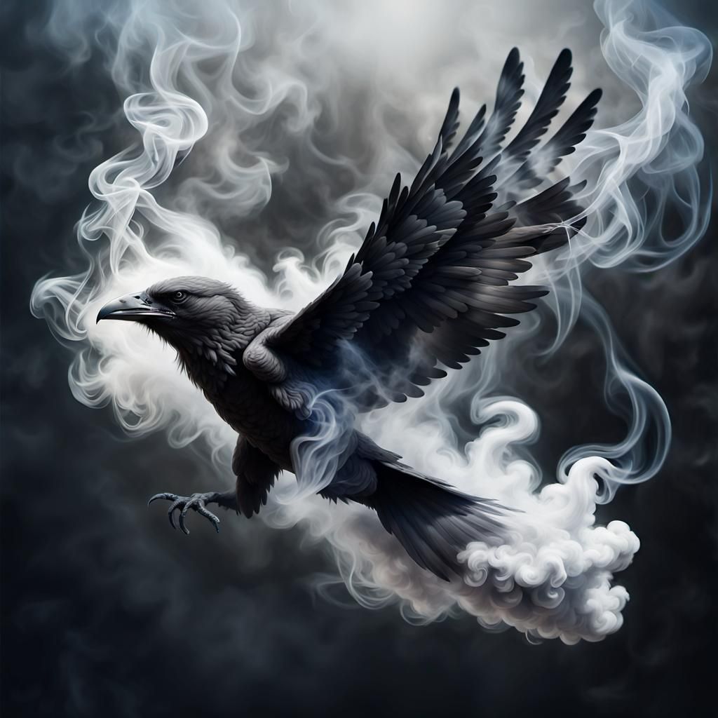 Raven flying through smoke - AI Generated Artwork - NightCafe Creator