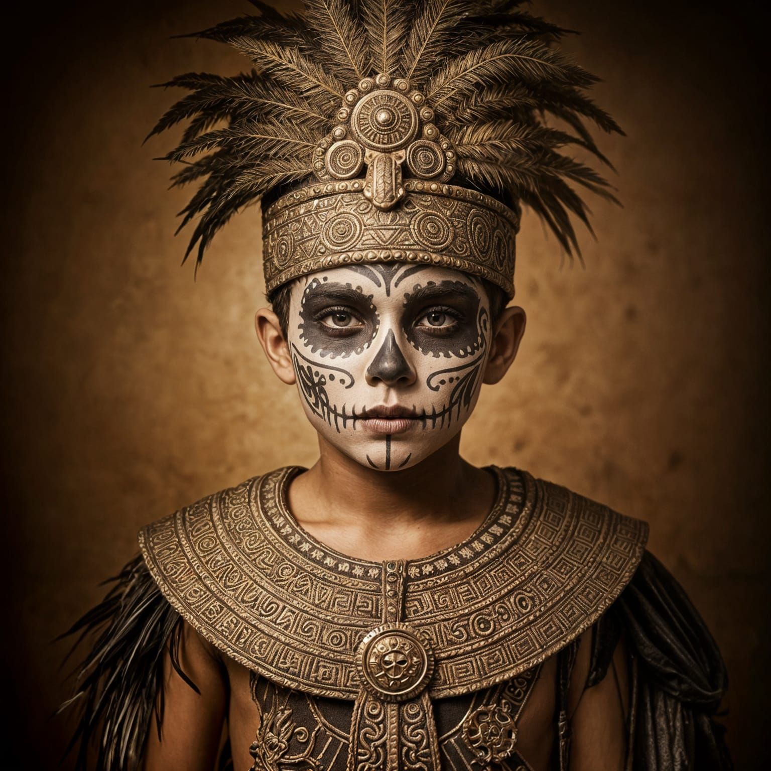 Aztec boy with painted face - Aztec Boy in Skull Painted Fa...