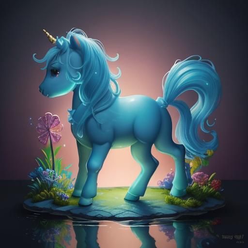 adorable cute chibi baby furry pony with a bioluminescent Waterfall in ...
