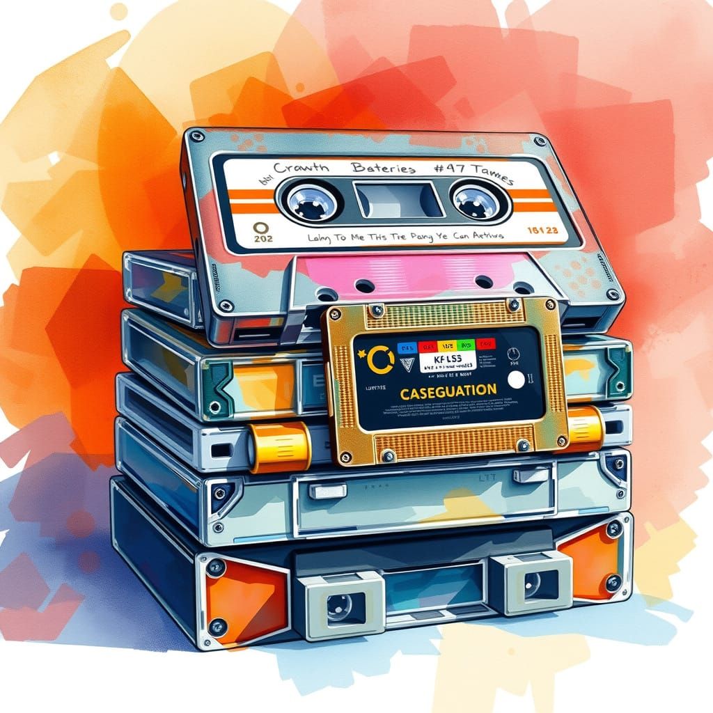 Cassette Stack - Watercolor Stack of Vintage Cassette Tapes