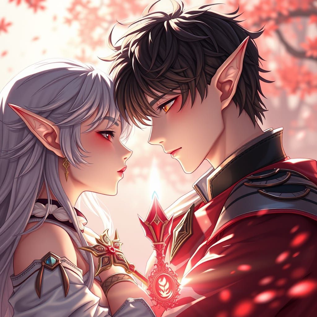 Elegant Bond: Human and Elf Boy in a Blood Pact - AI Art