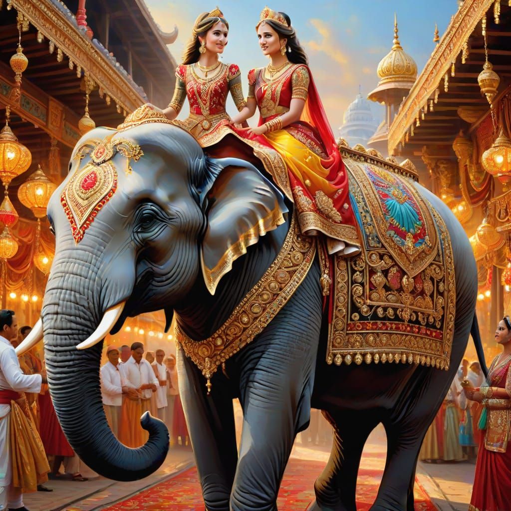 Elephant carrying the Princesses - Elephant carrying the Pri...