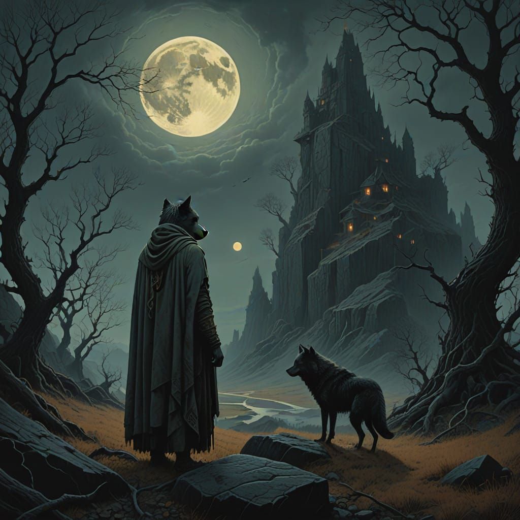 Surreal Skin Walker Stands Guard in Ancient Moonli... - AI Art