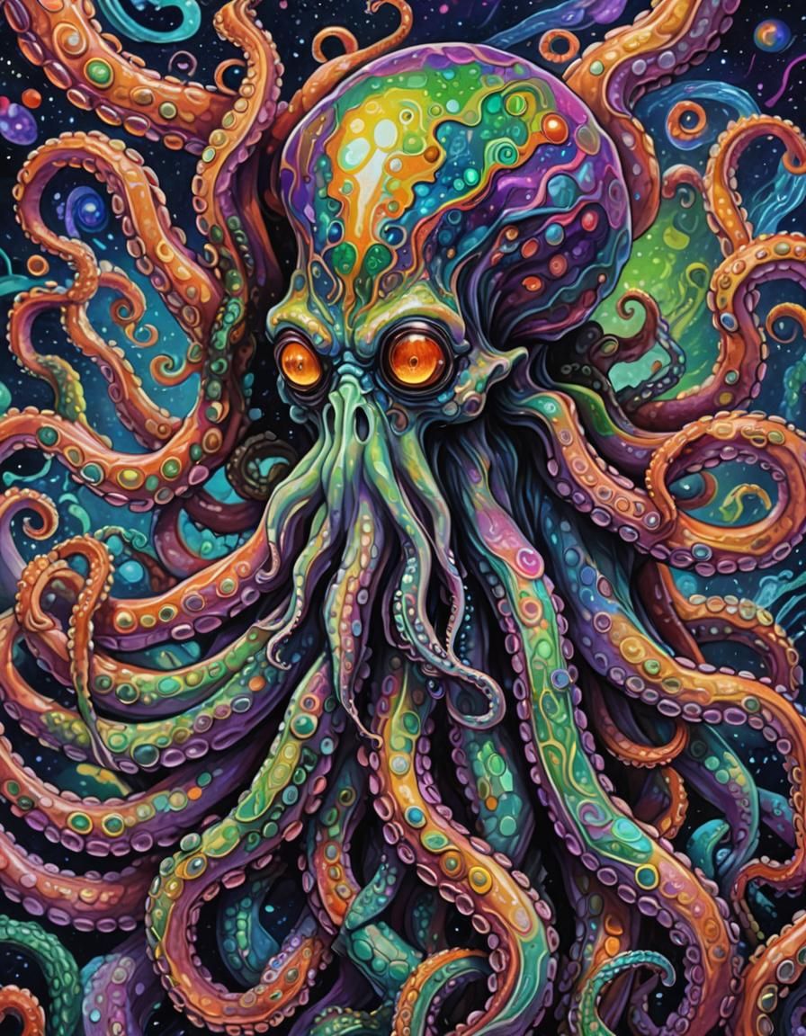 (hyper detailed artwork of a slippery octopus man with highly detailed ...