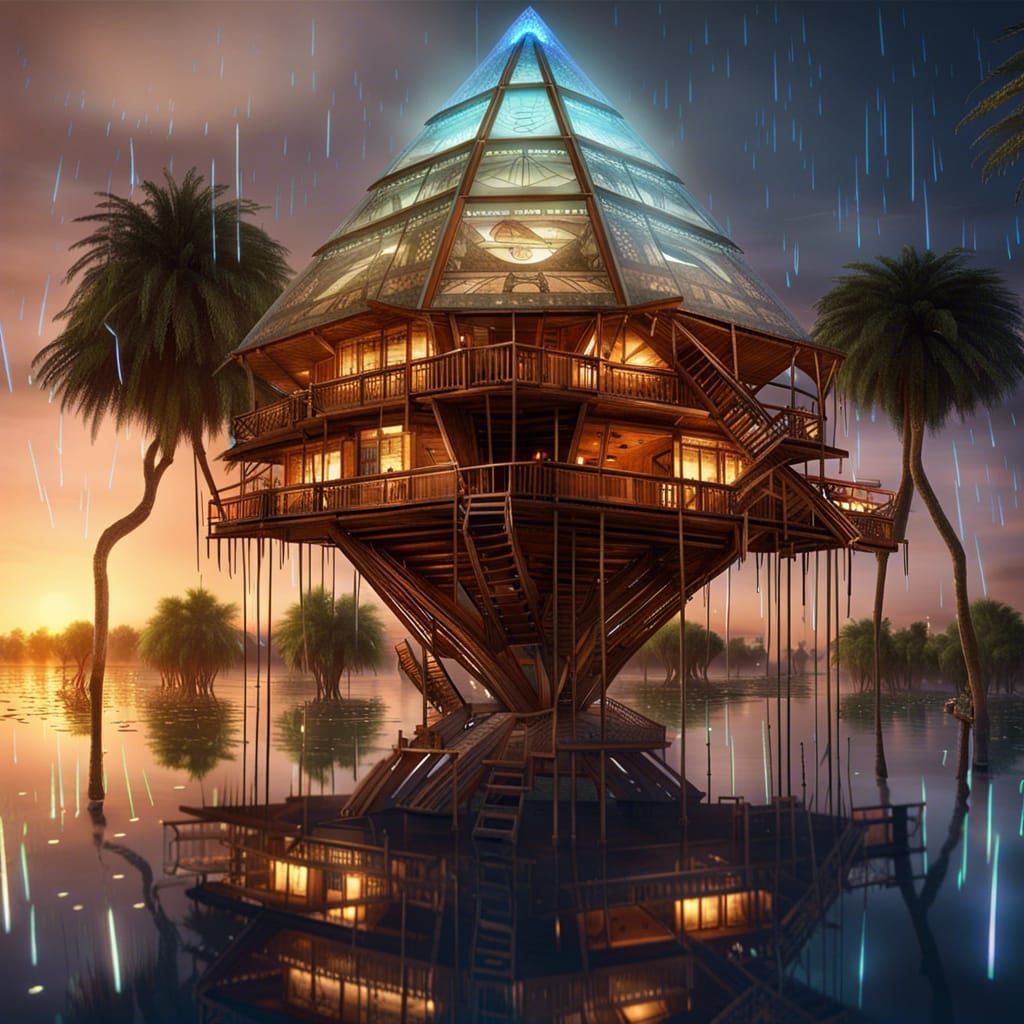 Surreal Pyramid Treehouse - AI Generated Artwork - NightCafe Creator
