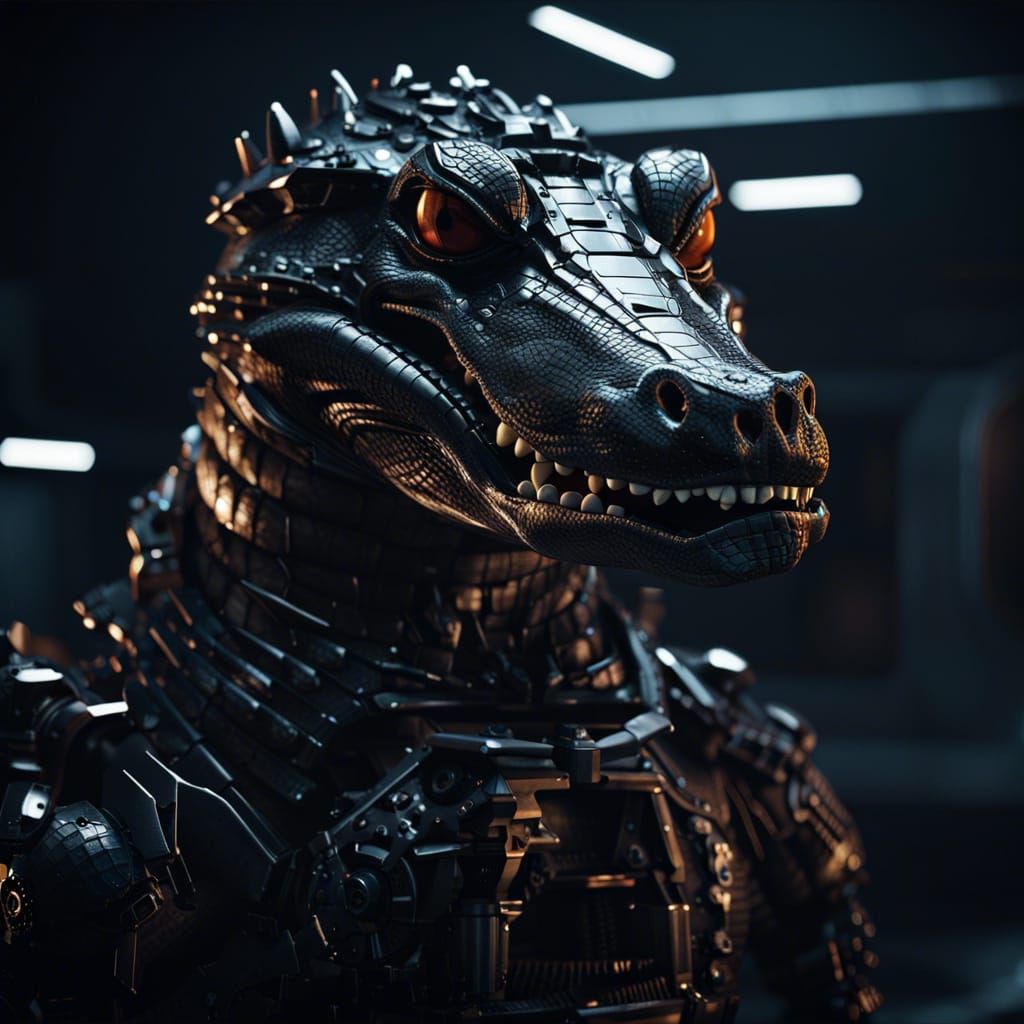 menacing alligator animatronic in the dark - AI Generated Artwork ...