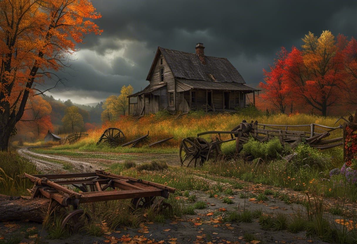 photo; "Pomeroy, Ohio", post apocalyptic; rainy autumn landscape, rural ...