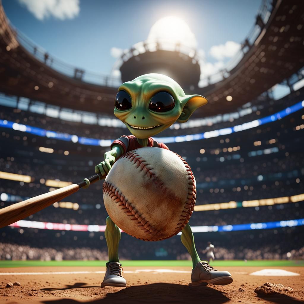 A baseball Alien, swinging in the Earth Ball - AI Generated Artwork ...