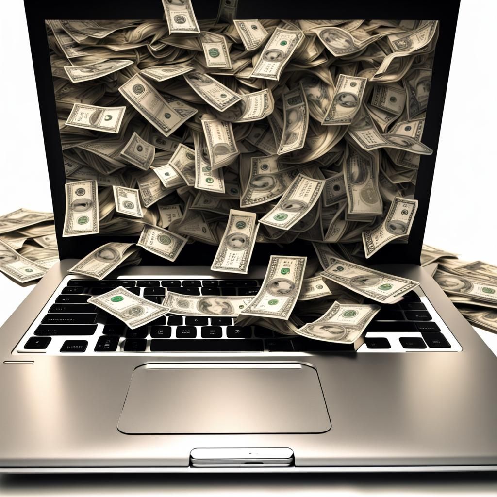 a lot of money coming out of a laptop - AI Generated Artwork ...
