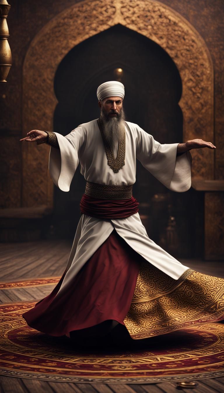 Hyper Realistic Sufi Whirling with Black, Golden & Maroon Islamic Sufi ...