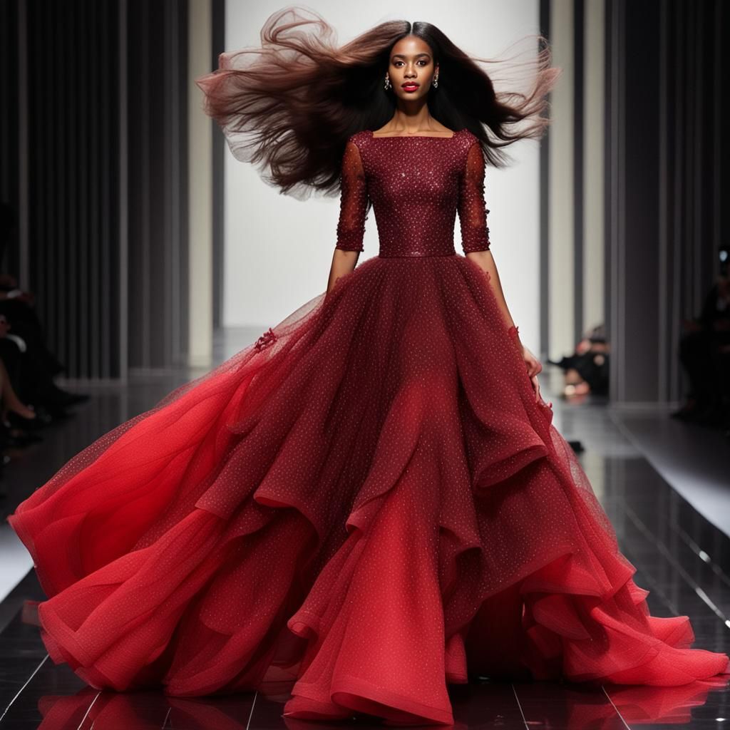Red Wide Evening Gown Realistic & Simple. Redone. - AI Generated Artwork - NightCafe Creator