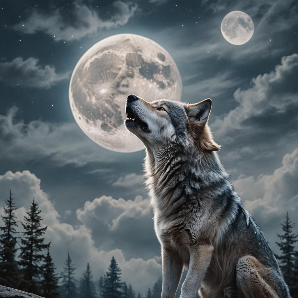 blue wolf howling at moon - AI Generated Artwork - NightCafe Creator