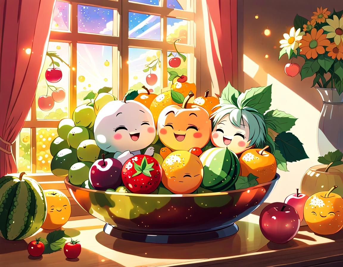 Chibi Fruit Bowl 2 - AI Generated Artwork - NightCafe Creator