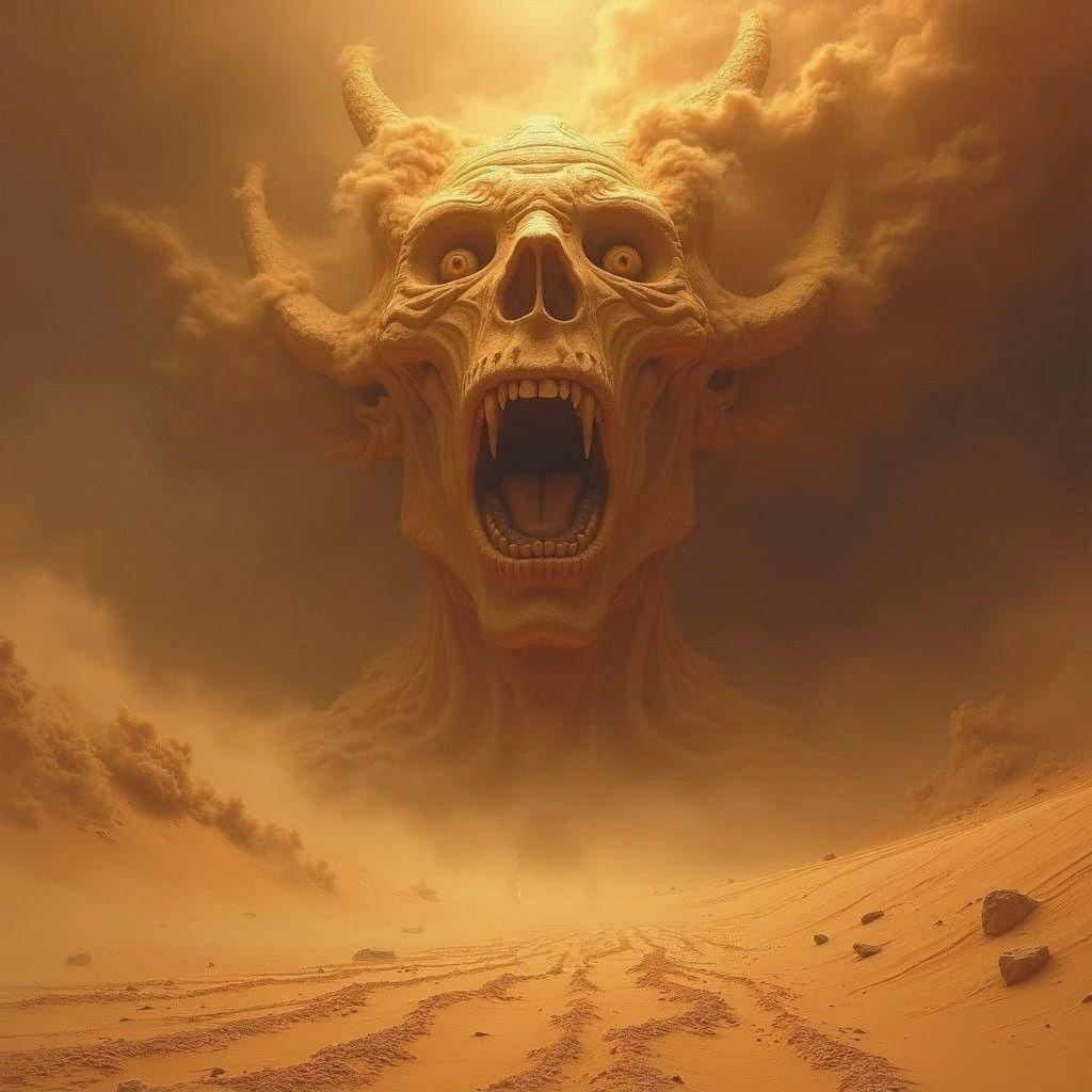 Sand Demon - Surreal Sandstorm with Demonic Faces in Cinemat...
