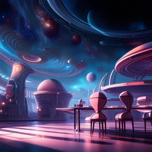 Cosmic cafeteria in the middle of space, attended by a very friendly ...
