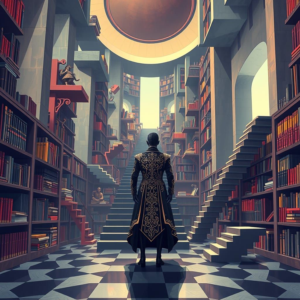 A Strange Library - Surreal Library with Levitating Books, D...