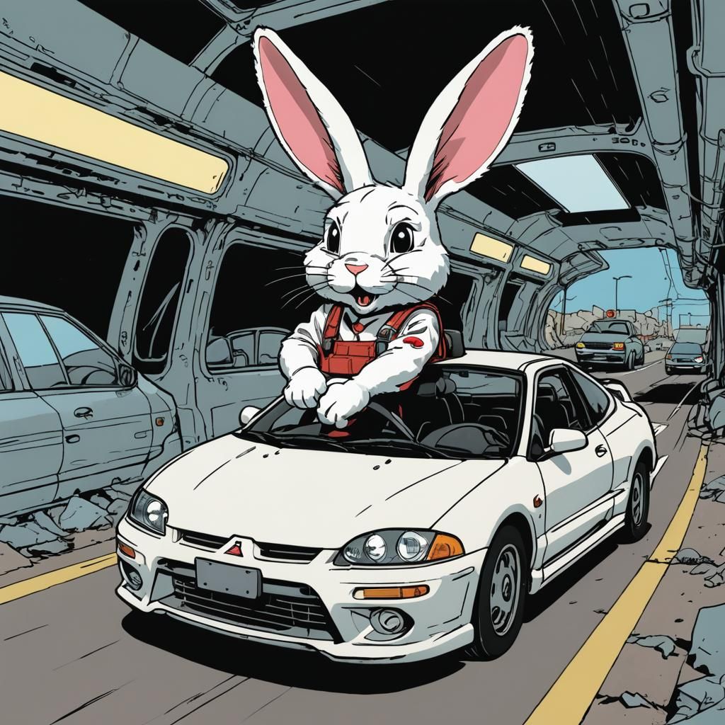 Bunny driving a Mitsubishi Eclipse, underground comix - AI Generated ...