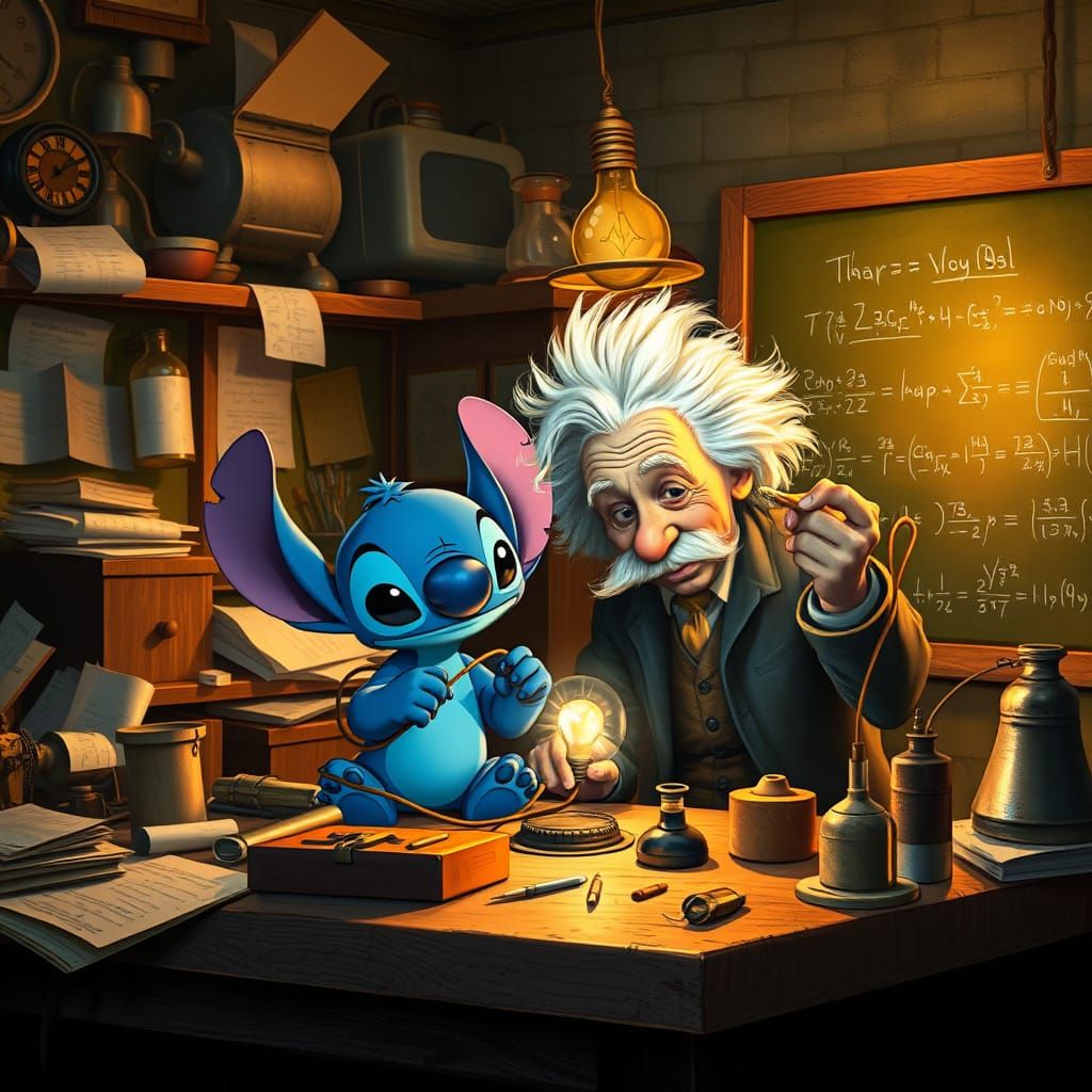 Alien Physicist Duo Invents Lightbulb in Steampunk... - AI Art