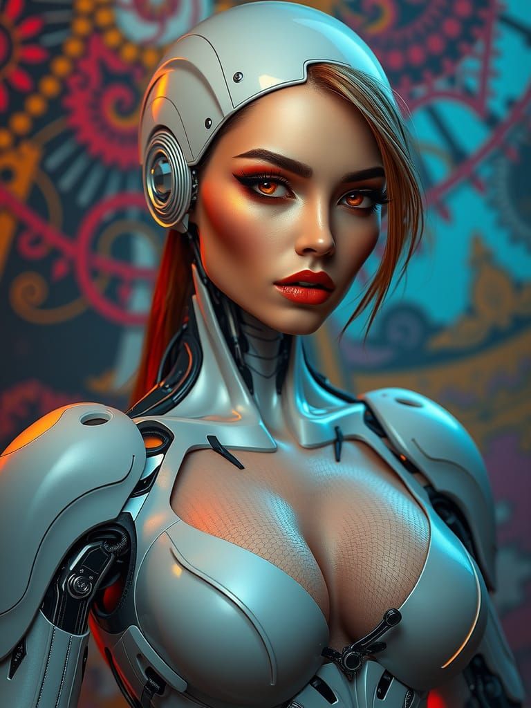 Cybernetic Goddess in Futuristic Armor - AI Art