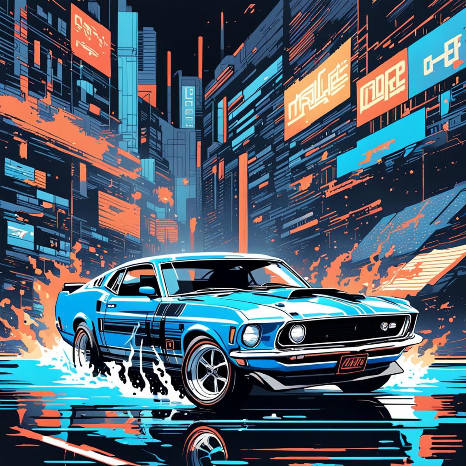 Computer code, Blue Pixelation, computer glitches, 1969 Mustang Mach 1 ...