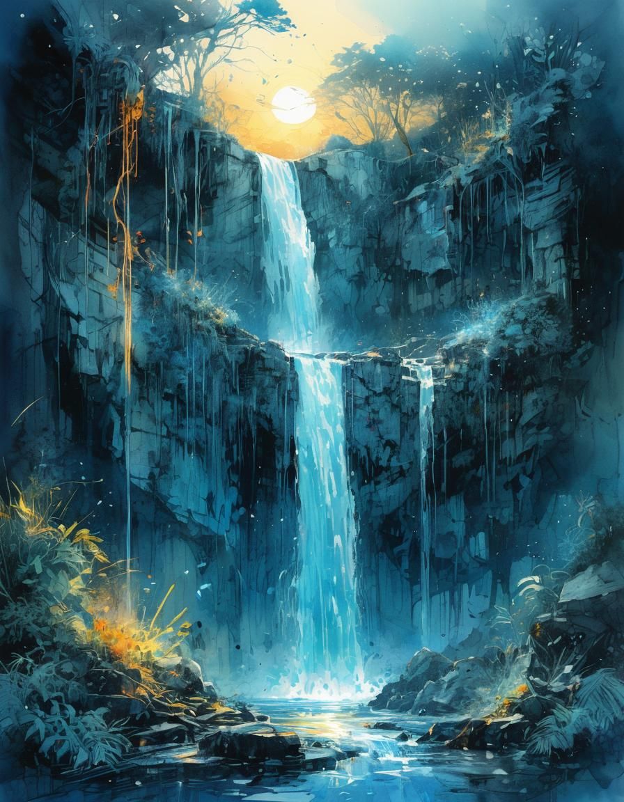 Waterfall - AI Generated Artwork - NightCafe Creator