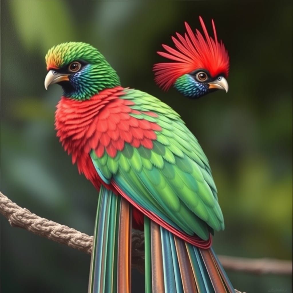 Vibrant Resplendent Quetzal in Emerald and Crimson... - AI Art