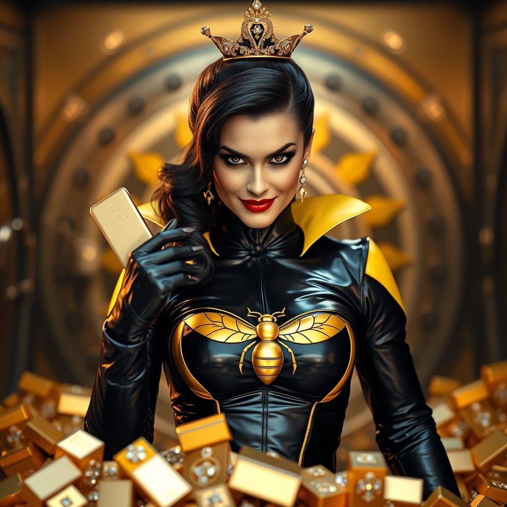 Menacing Queen Bee Villain in Latex Costume Steals... - AI Art