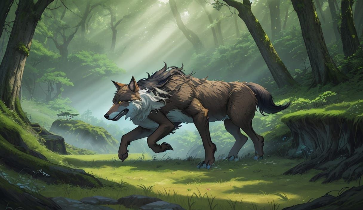 Majestic Clay Wolf Chases Fox and Rabbit through M... - AI Art