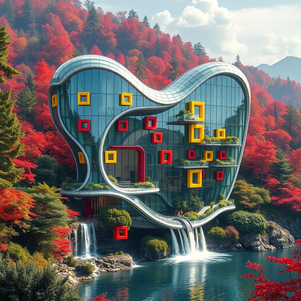 Futuristic Wave Shaped Building in a Teslapunk Syn... - AI Art