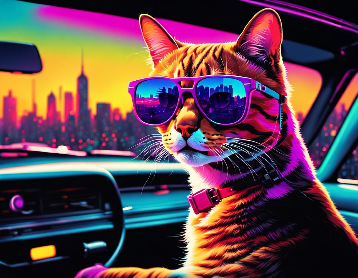 Synthwave cat - AI Generated Artwork - NightCafe Creator