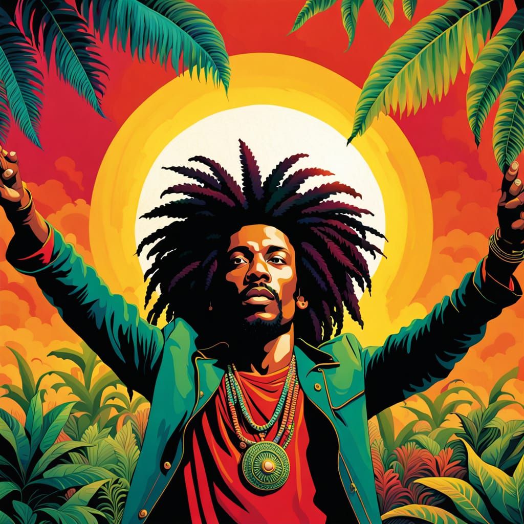 كناوة ريغي Earth Songs - Reggae Singer Surrounded by Vibrant...