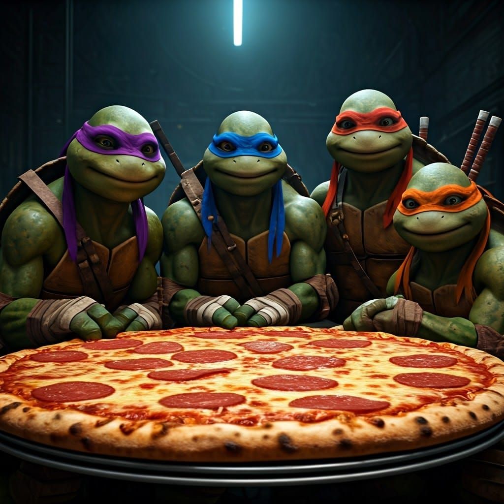 Ninja Turtle Pizza - Smiling Ninja Turtles Enjoying Pizza: H...