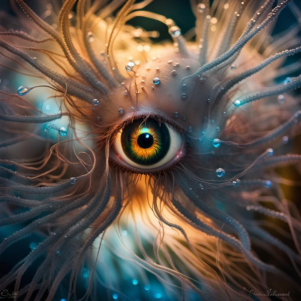 Macro Ethereal Cybereye, Delicate ethereal cybernetic eye amidst ...